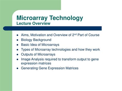 Ppt Introduction To Bioinformatics Microarrays1 Microarray Technology Powerpoint Presentation