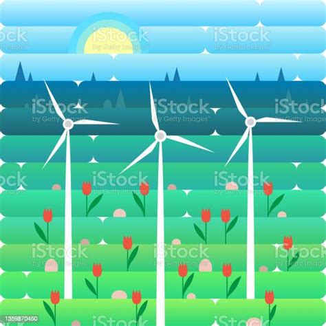 풍력 터빈 대체 에너지 풍차 자원 자연 배경 배너 평면 벡터 일러스트레이션 0명에 대한 스톡 벡터 아트 및 기타 이미지 0명 개념 그라데이션 Istock