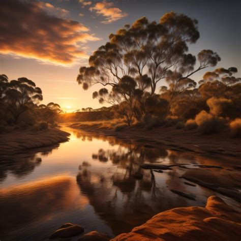 Premium Photo A Sunset With Trees And Clouds In The Background