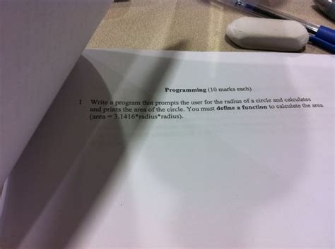 Solved Write A Program That Prompts The User For The Radius