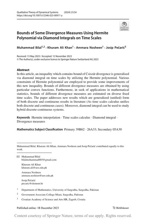 bounds of some divergence measures using hermite polynomial via diamond