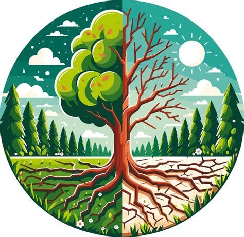 Premium Vector Tree Half Vibrant Half Withering Vector Premium Vector Tree Half Vibrant Half Withering Vector