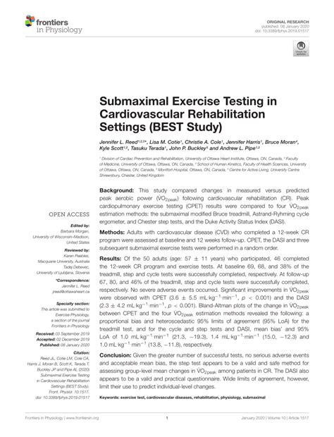 PDF Submaximal Exercise Testing In Cardiovascular Rehabilitation Settings BEST Study