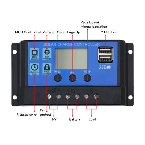 태양광 충전 컨트롤러 10a 20a 30a 12v 24v 자동 Pwm 5v 태양전지 출력 조절기 패널 Pv 가정용