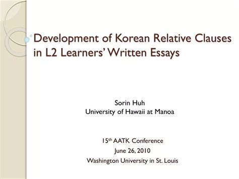 Ppt Development Of Korean Relative Clauses In L2 Learners Written Essays Powerpoint