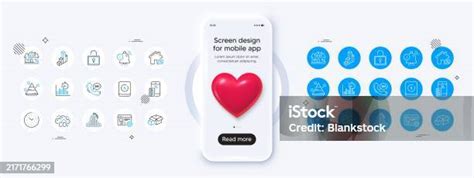 비접촉식 결제 시간 관리 및 잠금 라인 아이콘 웹 앱의 경우 인쇄 전화 모형 와 3차원 심장 아이콘 벡터 24시간에 대한 스톡 벡터 아트 및 기타 이미지 Istock