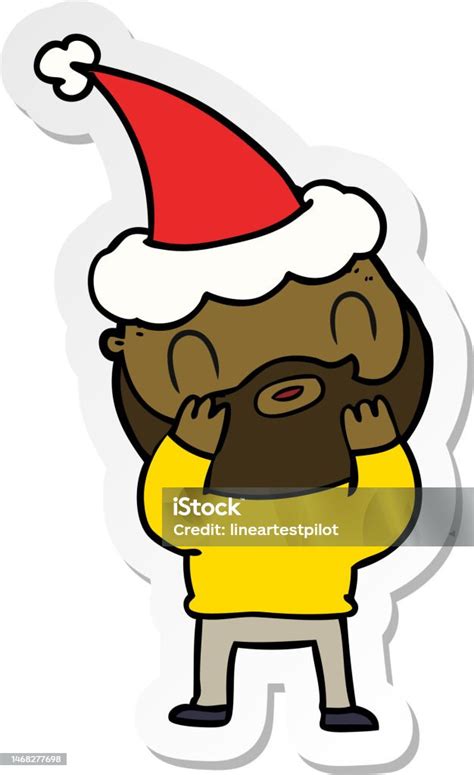 산타 모자를 쓰고 수염 난 남자의 손으로 그린 스티커 만화 낙서 드로잉에 대한 스톡 벡터 아트 및 기타 이미지 낙서 드로잉 남자 데칼 Istock