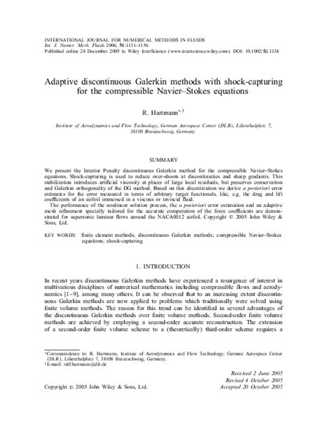 Pdf Adaptive Discontinuous Galerkin Methods With Shock Capturing For The Compressible Navier