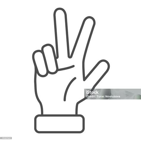 세 손가락 가는 선 아이콘 손 제스처 개념 흰색 배경에 세 손가락 제스처 기호 모바일 웹에 대한 윤곽 스타일로 숫자 3 아이콘을 보여주는 손 벡터 그래픽 3에 대한 스톡