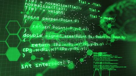 Animation Of Illuminated Green Human Brains With Molecular Structure And Programming Data Stock