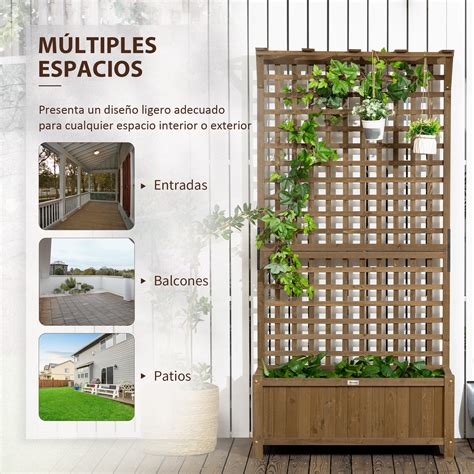 Outsunny Jardinera Con Celosía De Madera 90x45x183 Cm Marrón Aosom España