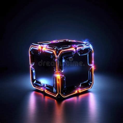 A Photostock Of Abstract Glowing Neon Cubes In Futuristic Patterns Isolated On A Dark Background