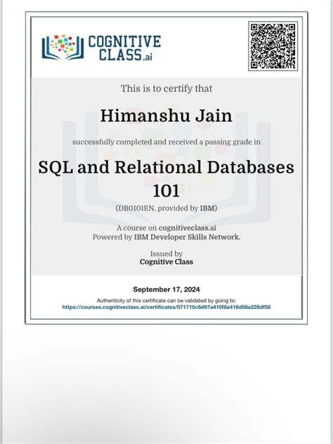 Earned Sql Certification From Ibm Himanshu Jain Posted On The Topic