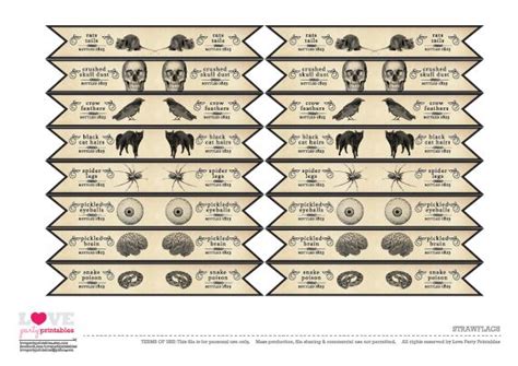 Gothic Halloween Straw Flags Free Printable Collection