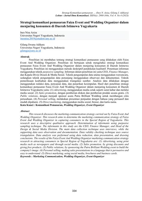 Pdf Strategi Komunikasi Pemasaran Faiza Event And Wedding Organizer Dalam Menjaring Konsumen