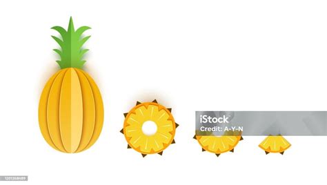 파인애플 슬라이스 종이 감귤류 과일 전체 삼각형 및 둥근 슬라이스 어떤 목적을 위해 디자인의 세트 여름 감귤류 육즙이 많은 음식 벡터 3d 맵 그림입니다 과일의 열대 종이
