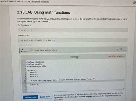 Solved Mputer Science L Home 2 15 LAB Using Math Chegg