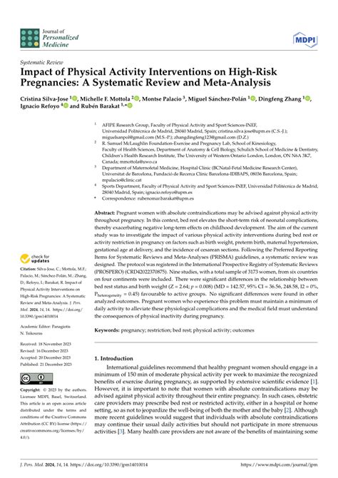 Pdf Impact Of Physical Activity Interventions On High Risk Pregnancies A Systematic Review