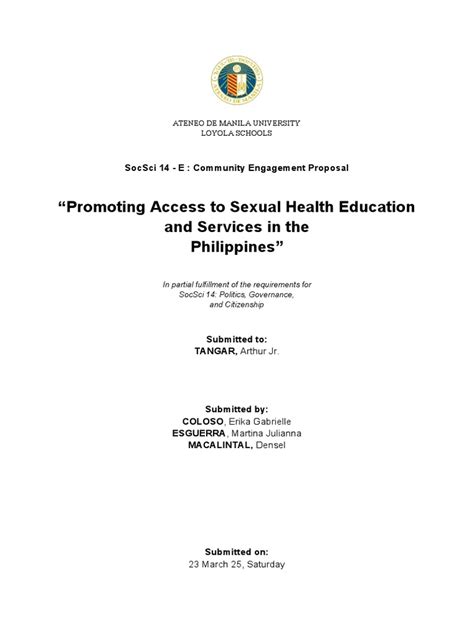 Sexual Health Education Proposal Ph Pdf Capacity Building Goal