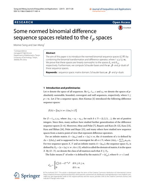 Pdf Some Normed Binomial Difference Sequence Spaces Related To The ℓ P Ell {p} Spaces