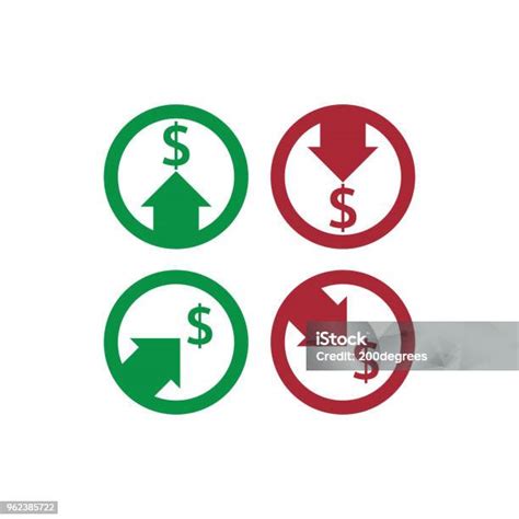 달러 증가 감소 아이콘 돈 기호 스트레칭까지 상승 하는 화살표와 드롭가 비즈니스 비용 판매 및 감소 아이콘입니다 벡터 일러스트 레이 션 0명에 대한 스톡 벡터 아트 및 기타