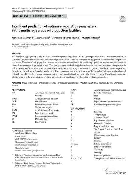 Intelligent Prediction Of Optimum Separation Parameters In The Multistage Crude Oil Production