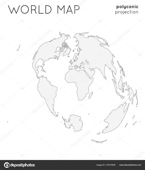World Map Globe Polyconic Projection Plain Style Outline Vector Illustration Stock Vector By