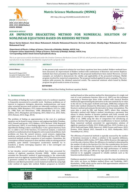 Pdf An Improved Bracketing Method For Numerical Solution Of Nonlinear Equations Based On