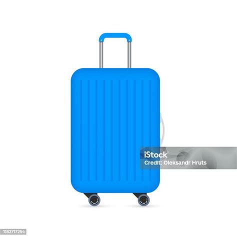 흰색 배경에 현실적인 바퀴와 파란색 여행 플라스틱 가방 벡터 스톡 일러스트 가방에 대한 스톡 벡터 아트 및 기타 이미지 가방 개념 공항 Istock