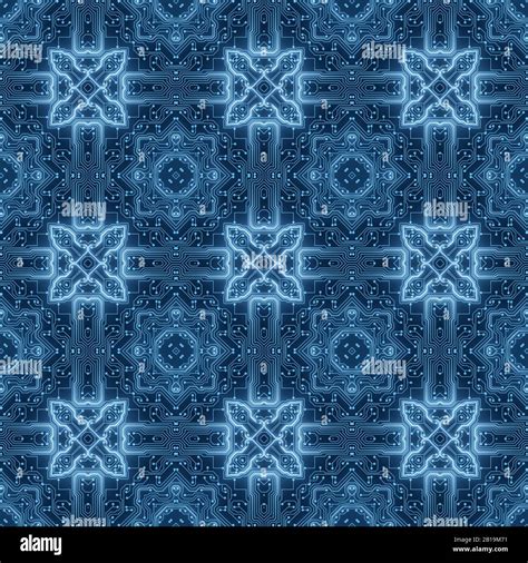 Blue Circuit Board Pattern Digital Seamless Background Abstract