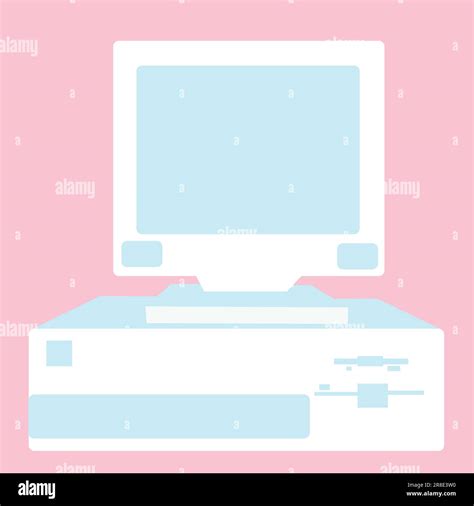White With Blue Retro Vintage Hipster Old Female Computer From The 80 S 90 S With A System