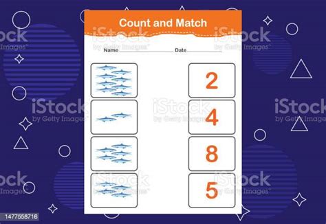 정확한 숫자와 카운트하고 일치시킵니다 매칭 교육 게임 항목 수를 계산하고 올바른 번호를 선택하십시오 검색에 대한 스톡 벡터 아트