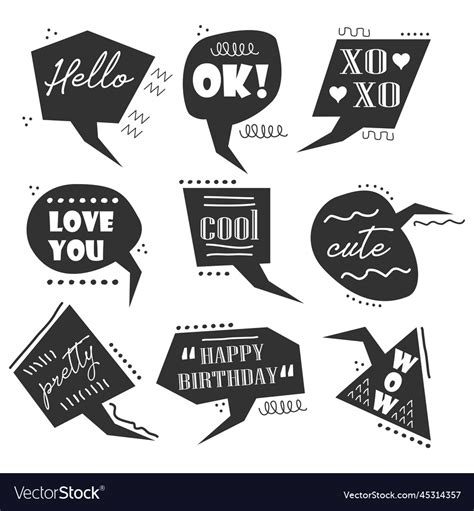 Black Cartoon Retro Quotes Speech Bubble Set Vector Image
