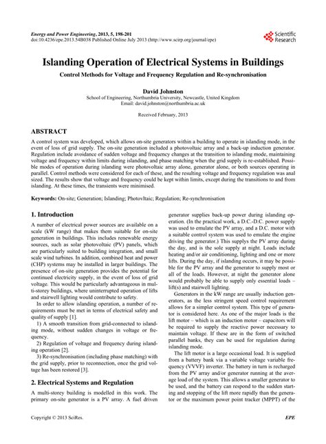 Pdf Islanding Operation Of Electrical Systems In Buildings