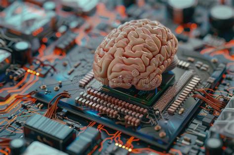 A Human Brain Sits On Top Of A Computer Motherboard Representing The Connection Between Our