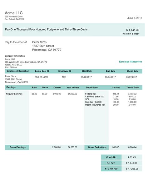 Pay Stub Excel Template