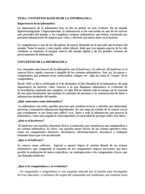 Conceptos Basicos De La Informatica Pdf Informática Hardware De La Computadora