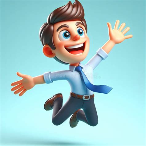 Joyful Businessman Leaps In 3d Cartoon Style Vibrant Colors Exaggerated Features Happy