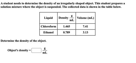 Solved 2 A Babe Needs To Determine The Density Of Two Chegg Com