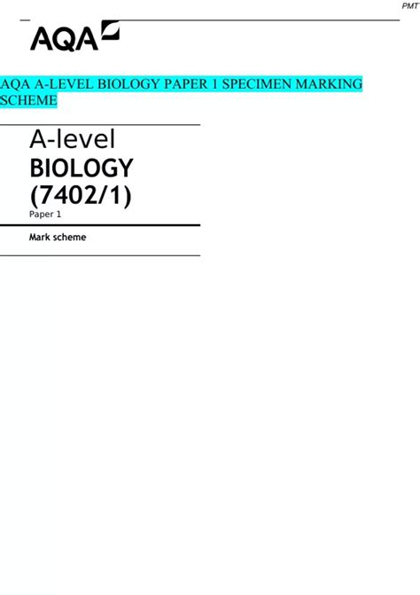 Aqa A Level Biology Paper 1 Specimen Marking Scheme Aqa Stuvia Us