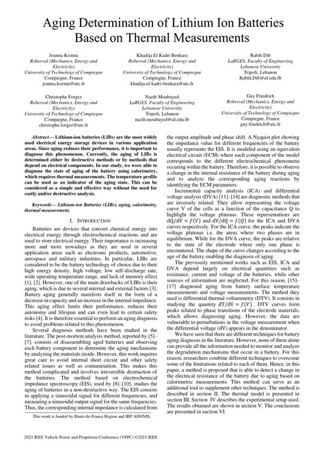 Pdf Aging Determination Of Lithium Ion Batteries Based On Thermal Measurements