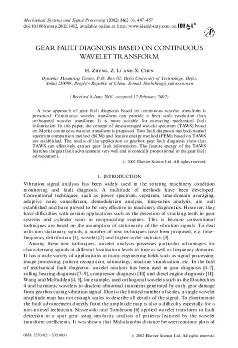 Pdf Gear Fault Diagnosis Basedoncontinuous Wavelet Transform