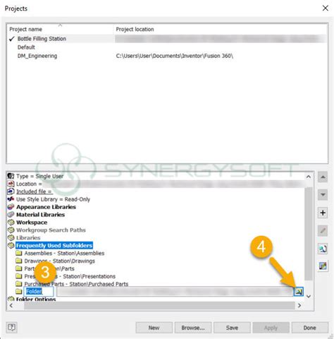 Autodesk Inventor Professional 2023 วิธีตั้งค่าการเข้าถึงโฟลเดอร์ที่ใช้งานบ่อย Synergysoft