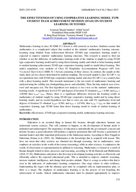 pdf the effectiveness of using cooperative learning model type