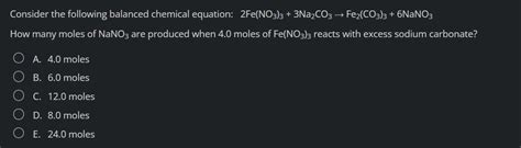Solved Consider The Following Balanced Chemical Equatio