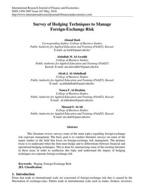 PDF Survey Of Hedging Techniques To Manage Foreign Exchange Risk PDF Survey Of Hedging Techniques To Manage Foreign Exchange Risk