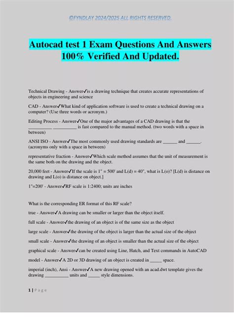 Autocad Test 1 Exam Questions And Answers 100 Verified And Updated Autocad Stuvia Us