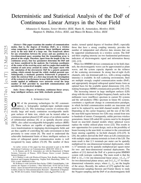 Pdf Deterministic And Statistical Analysis Of The Dof Of Continuous Linear Arrays In The Near