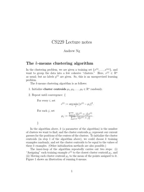 Cs229 Lecture Notes The K Means Clustering Algorithm Pdf Cluster Analysis Analysis