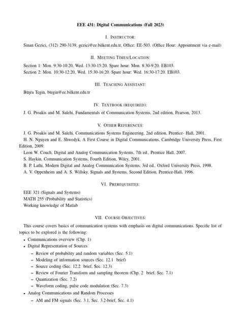 2023 Fall Eee431 Syllabus Pdf Modulation Information And